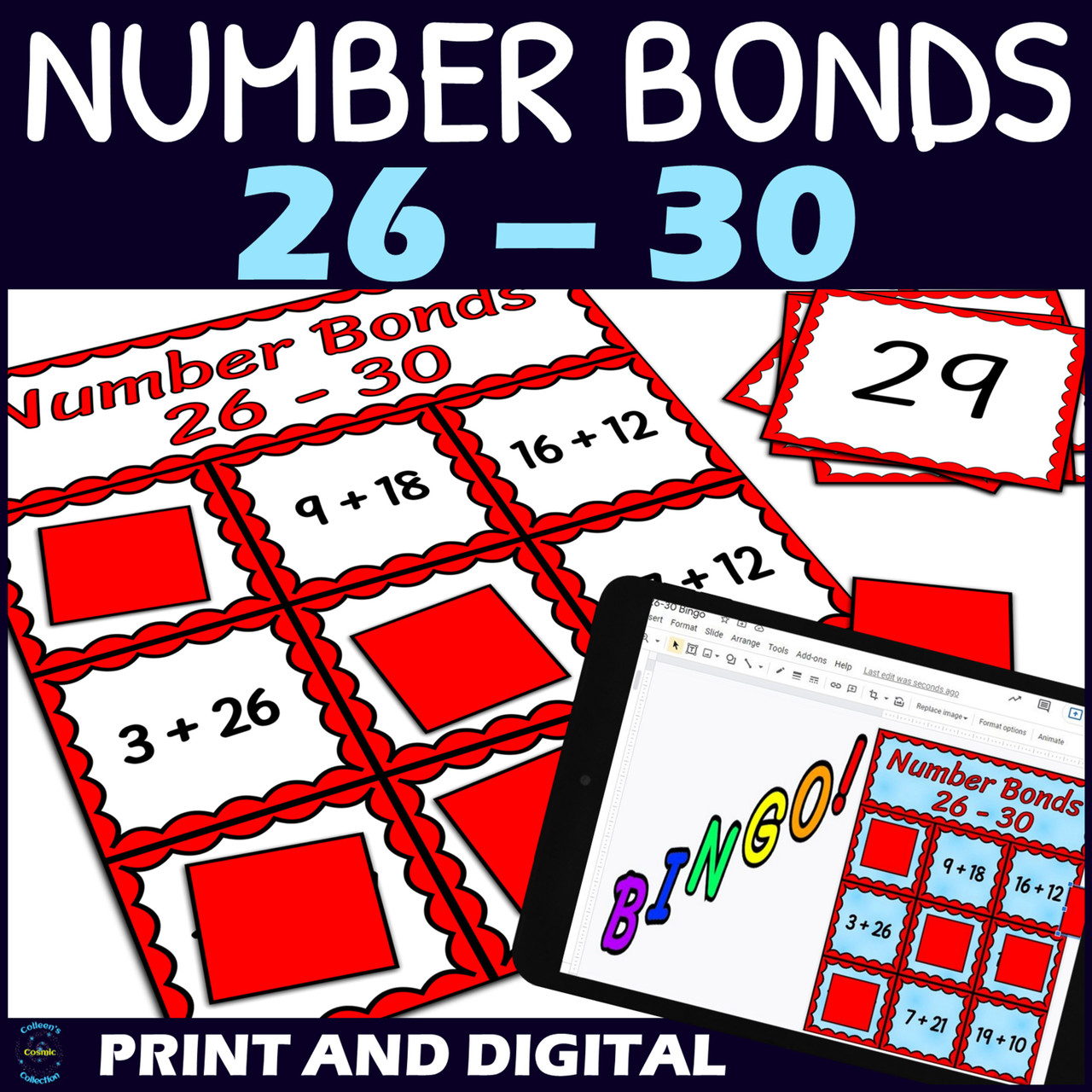 Number Bonds to 30 Activity - Bingo Game - Print and Digital - 26-30
