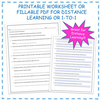 Putin's War at Home Video Questions Worksheet PBS Frontline, Russia and ...