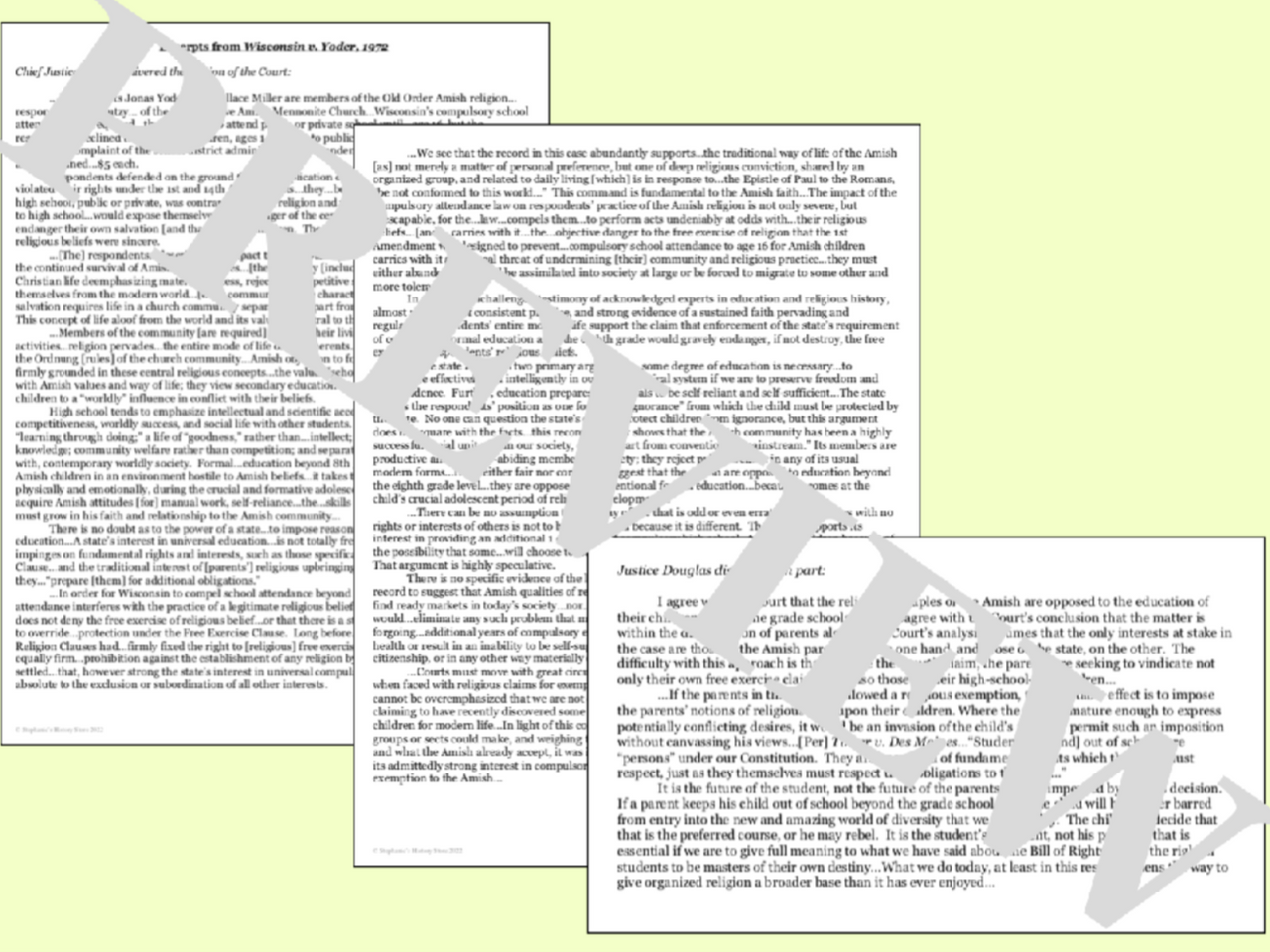 Wisconsin v. Yoder Primary Source Analysis