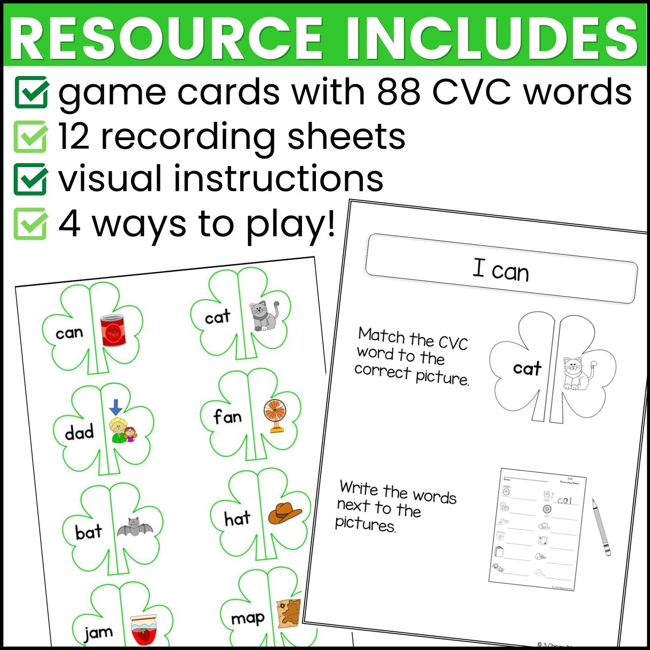 St. Patrick’s Day CVC Words Literacy Center Activity for March