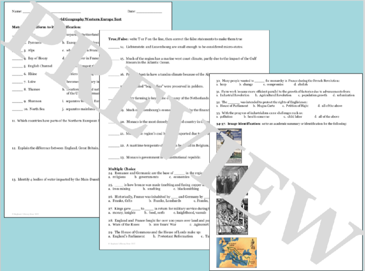 Western Europe World Geography Test