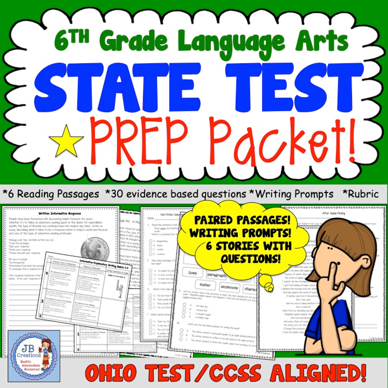 6th Grade State Test Prep for Language Arts (Ohio/CCSS aligned) - Amped ...
