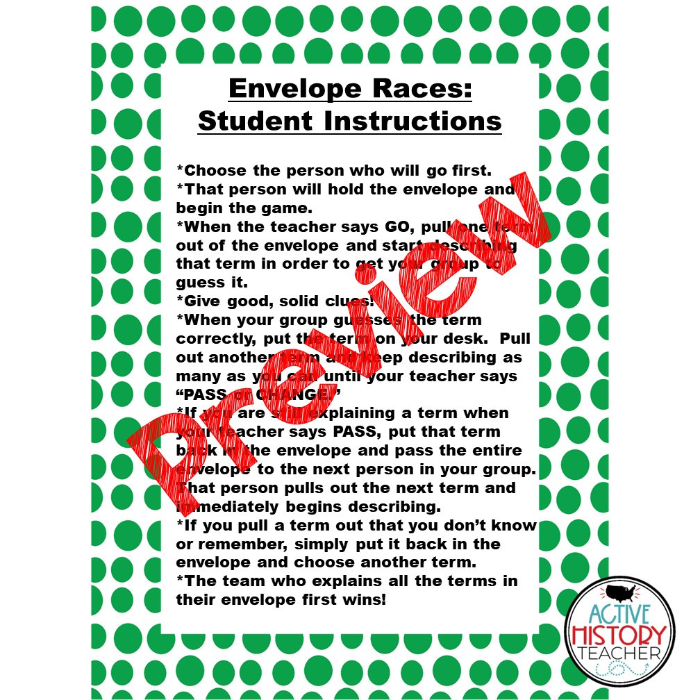 US History Review Game Envelope Vocab Races Great for STAAR Review ...