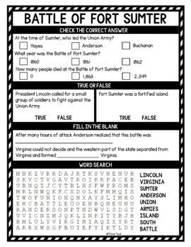 Civil War Battles Reading Passages, Questions and Text Marking + Word ...