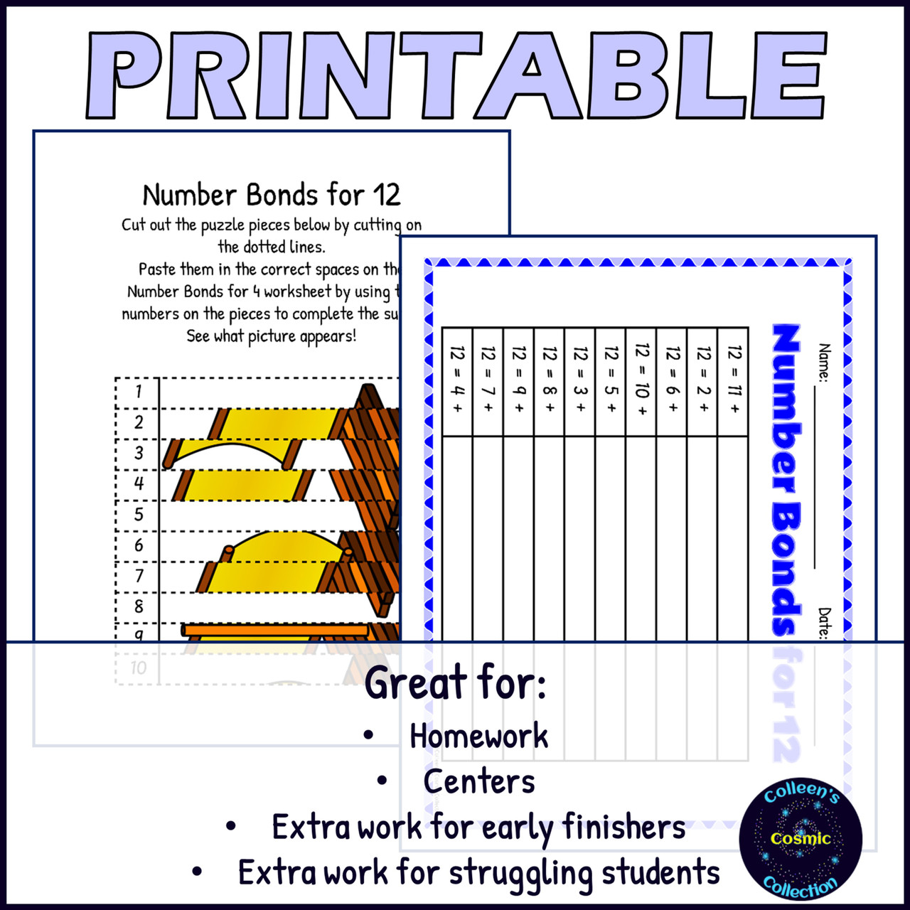 Number Bonds to 15 Practice - Cut and Paste Puzzle - 11-15