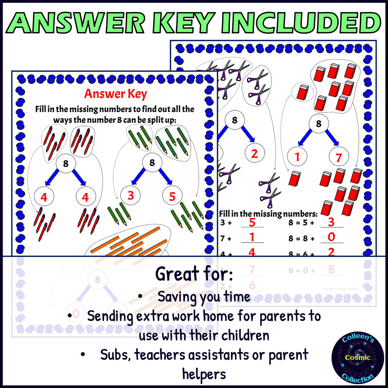 Number Bonds with Pictures - Number Bonds to 10 Activities - 7-10