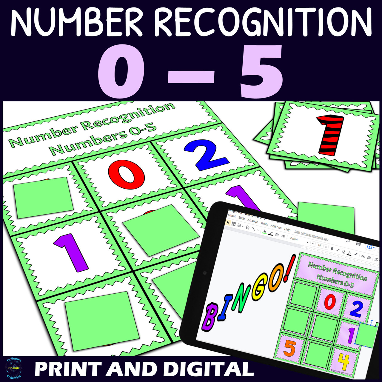 Number Recognition 0-5 Activity - Bingo Game - Printable and Digital