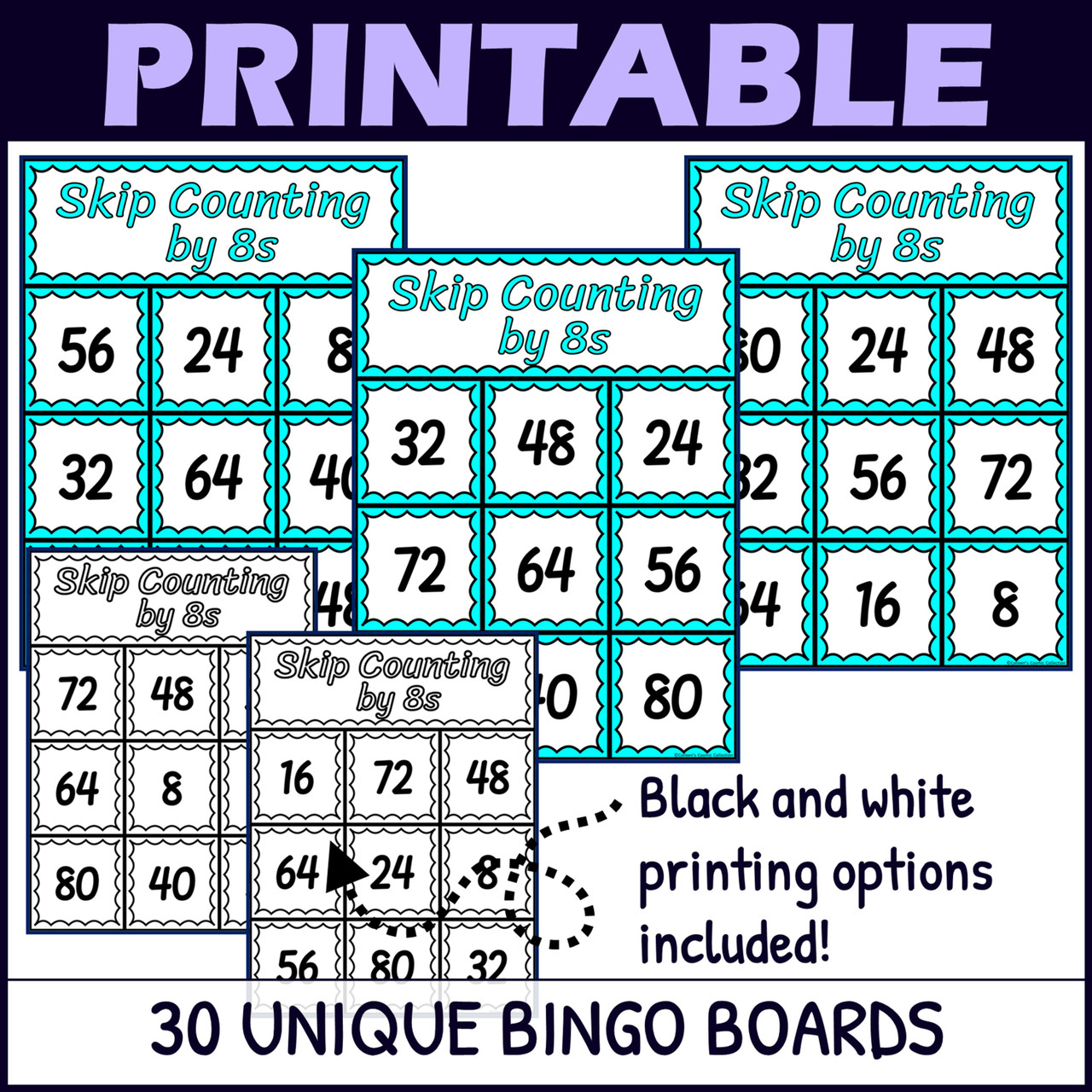 Skip Counting by 8s Activity - Bingo Game - Printable and Digital