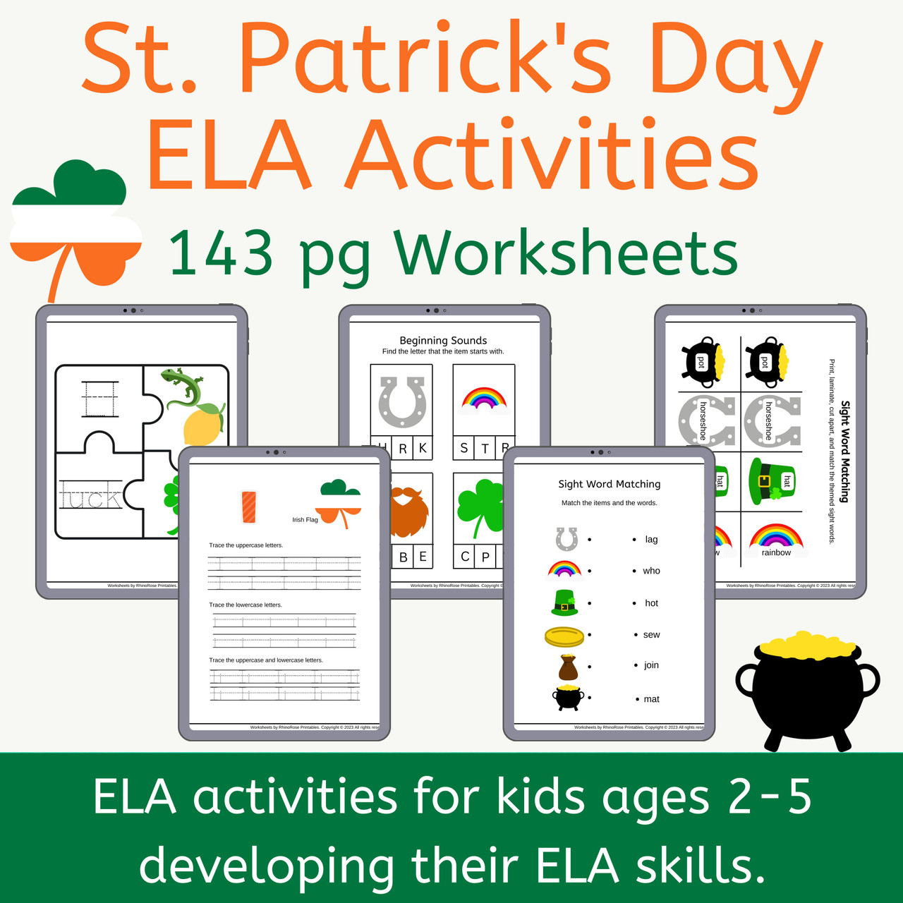 St. Patrick's Day PreK/Kindie 143 pg ELA Worksheets Morning Work No ...