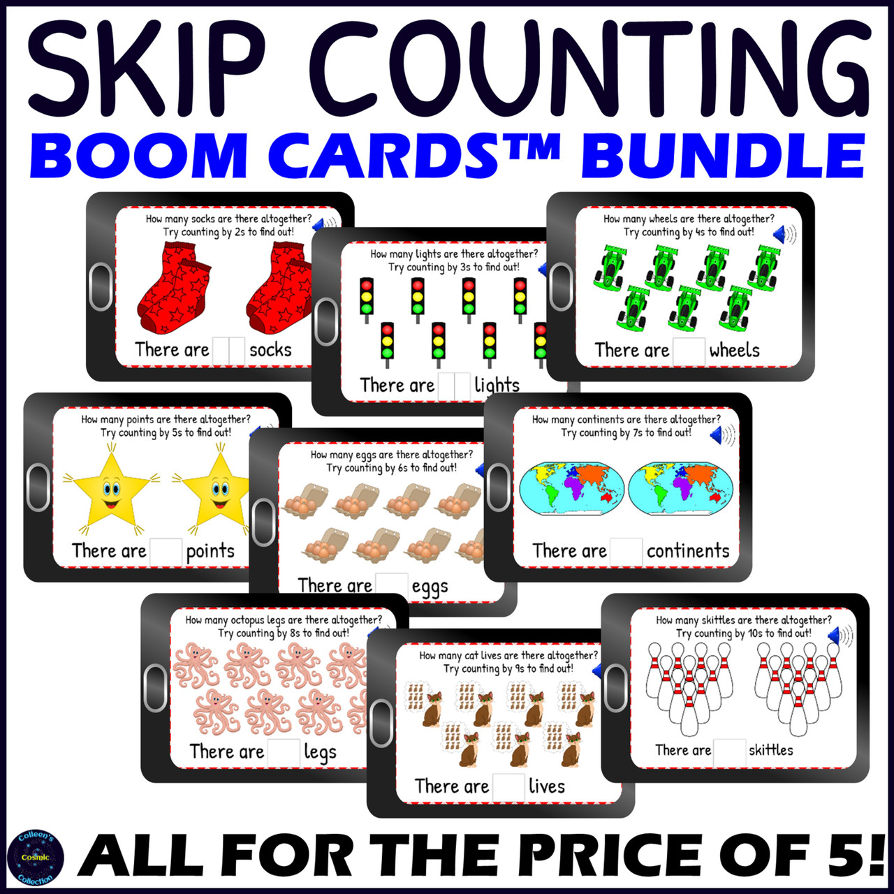 Skip Counting Introduction and Practice Digital Boom™ Cards BUNDLE