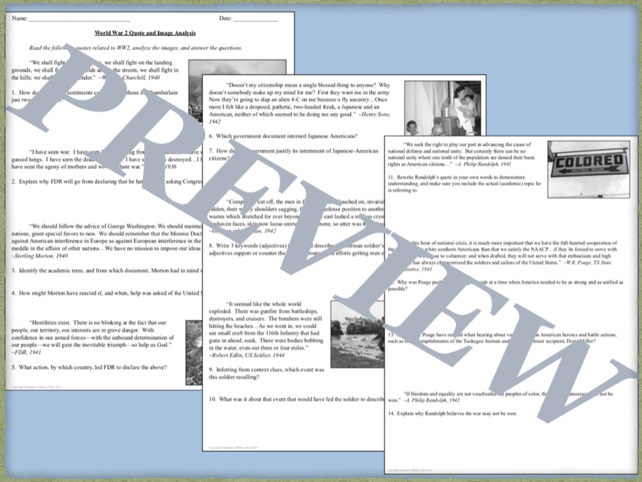 World War 2 Primary Source Analysis Bundle