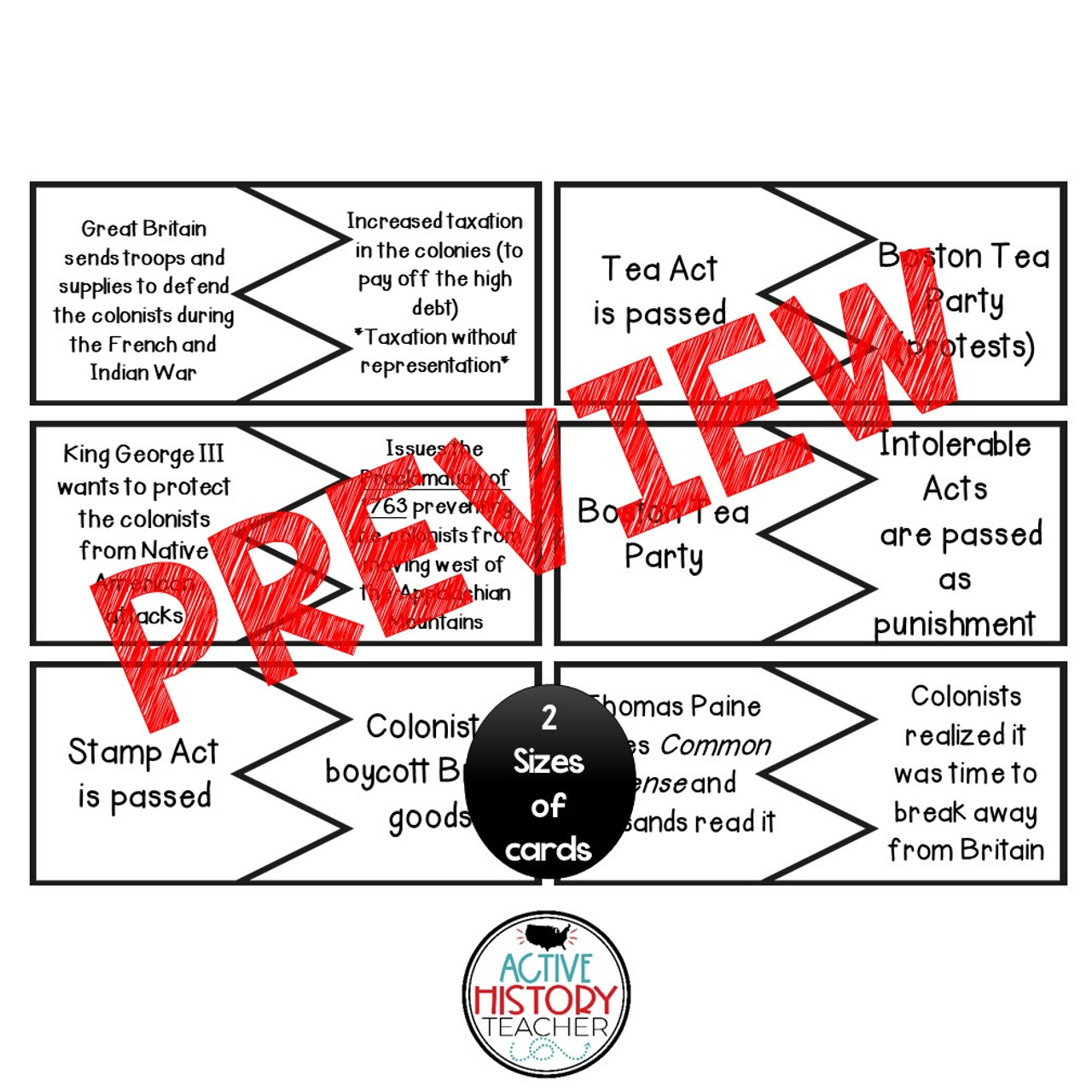American Revolution Cause and Effect Matching Cards - STAAR Review ...
