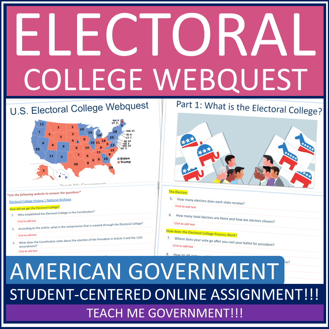Electoral College American Government Webquest Worksheet or Google ...