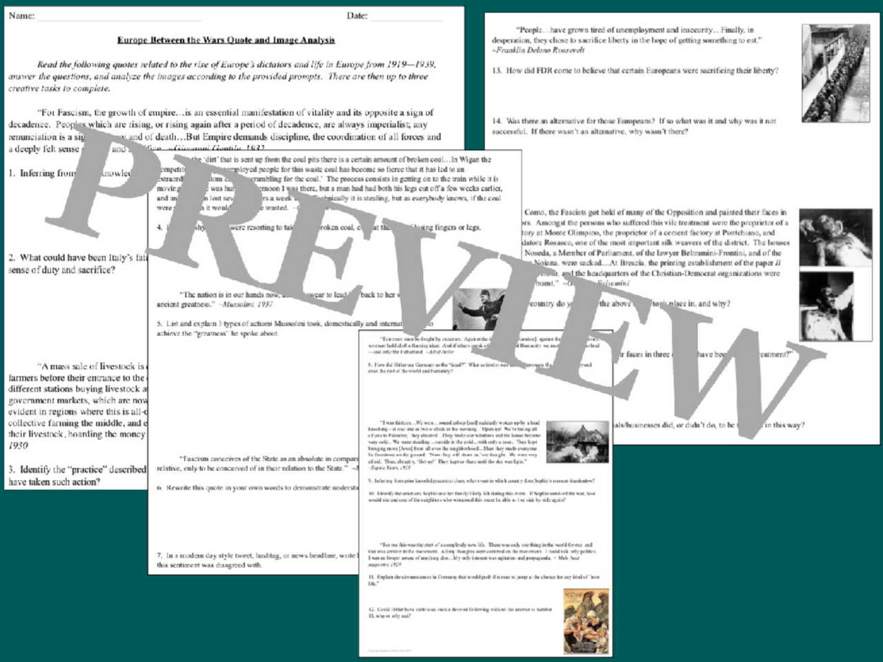 Europe Between the Wars Quote and Image Analysis