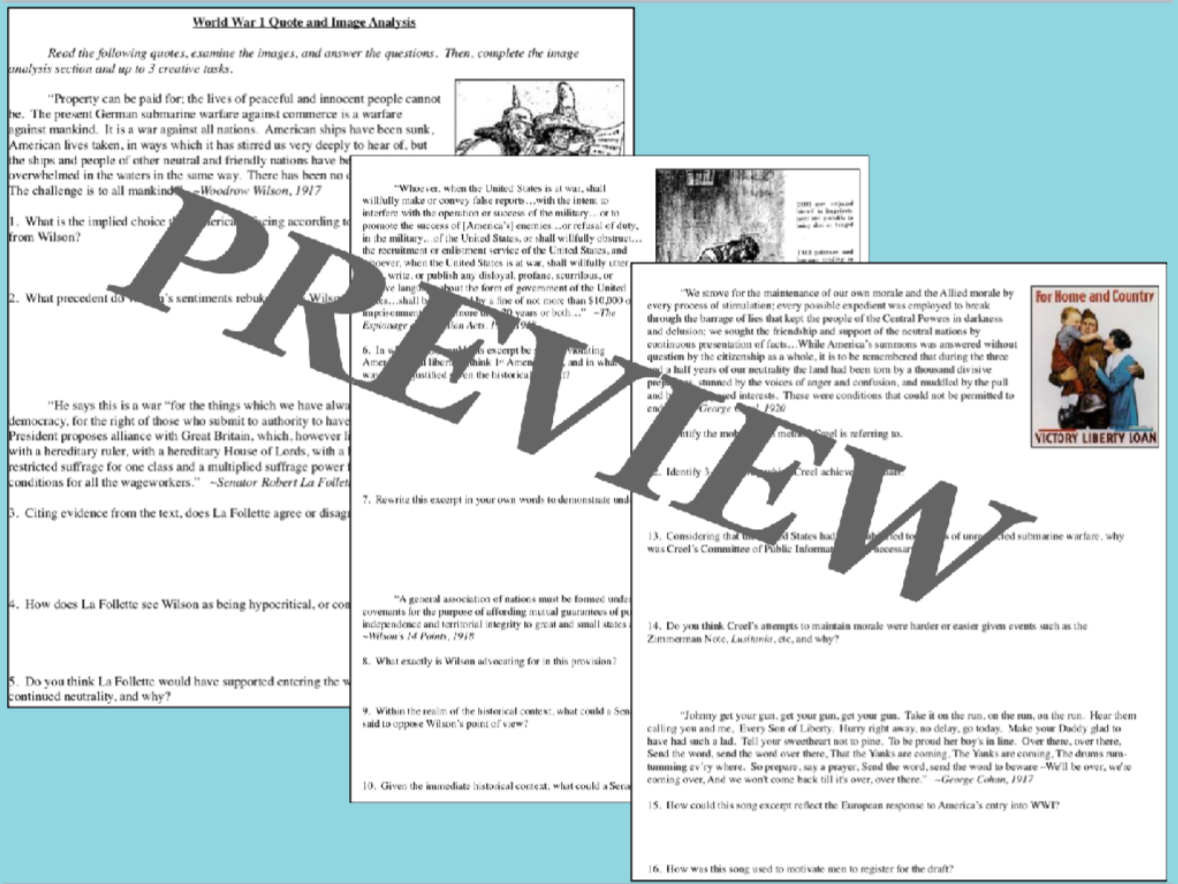 World War 1 Quote and Image Analysis
