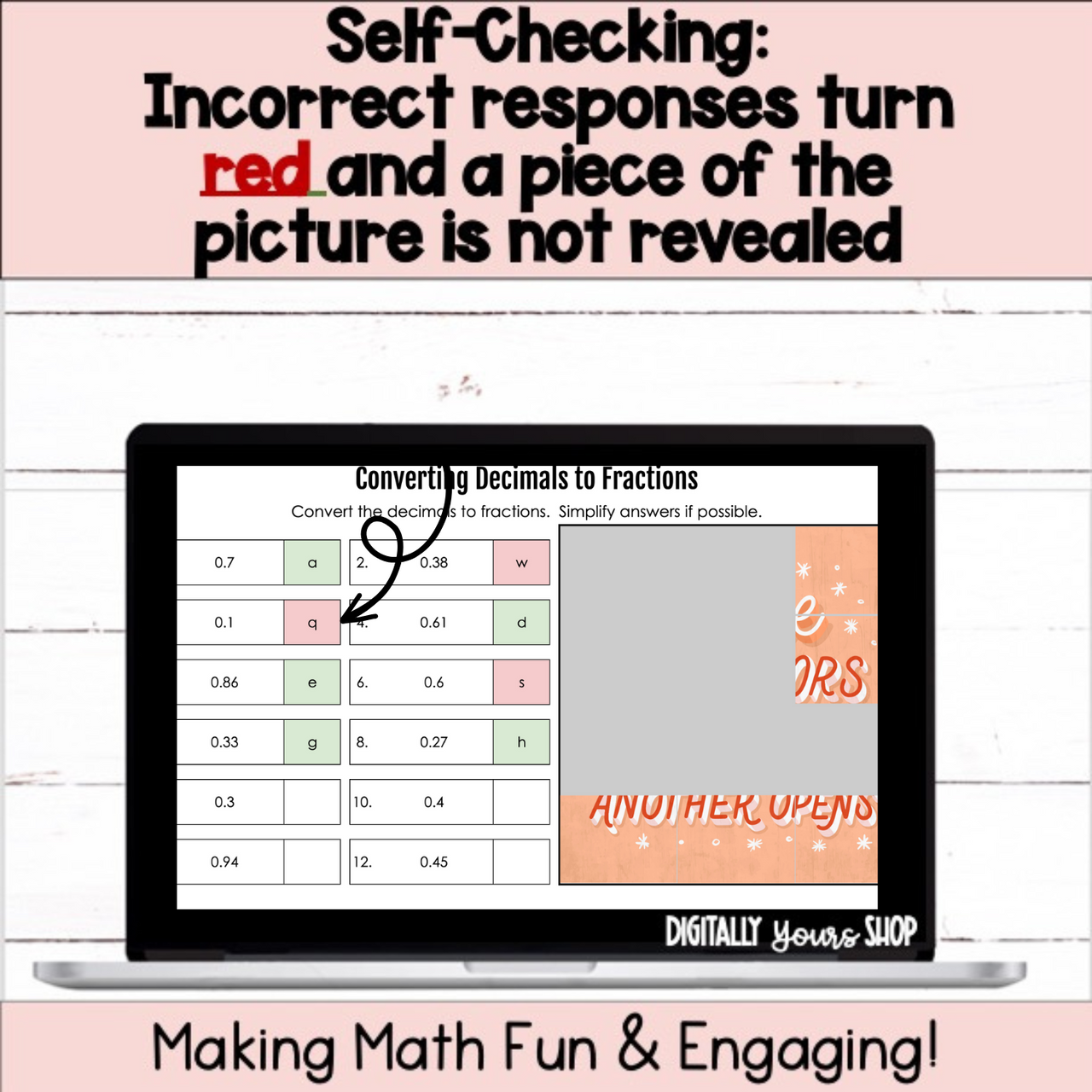 Change Decimals to Fractions in Simplest Form Digital Self-Checking ...