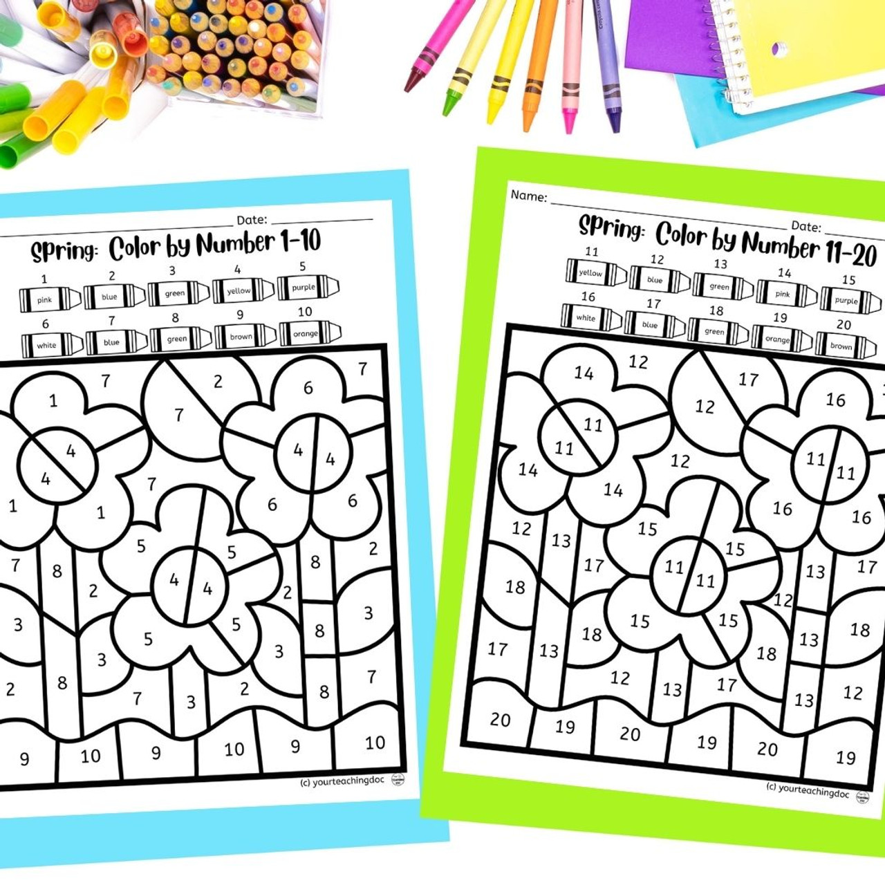 Spring Color By Code Differentiated Math Worksheets 4 Levels