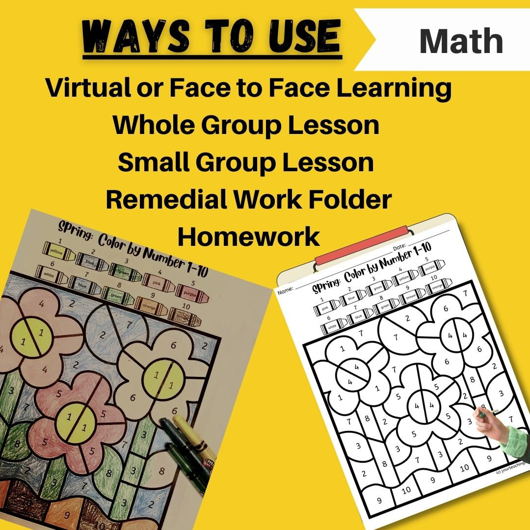 Spring Color By Code Differentiated Math Worksheets 4 Levels