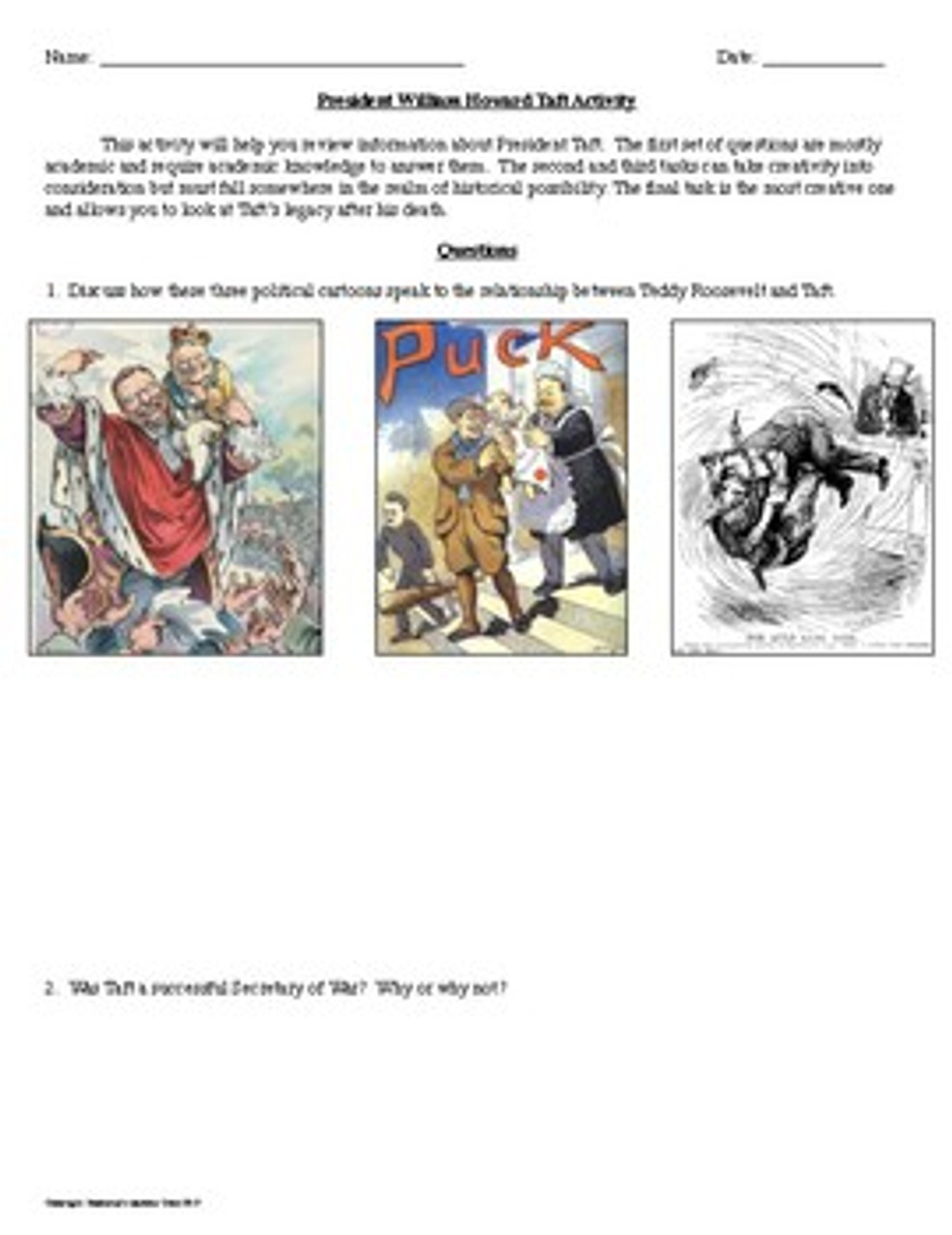 President William Howard Taft Interview Review Activity