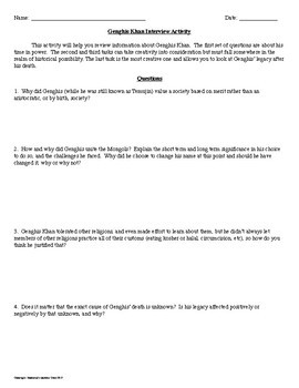 Genghis Khan Interview Review Activity