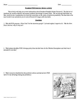President Franklin Delano Roosevelt Interview Review Activity