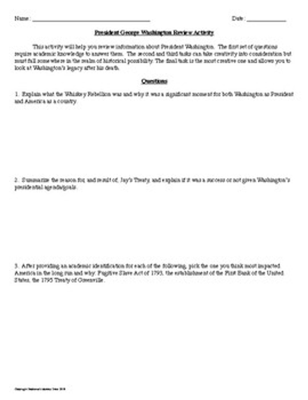 President George Washington Review Activity
