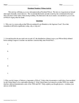 President Woodrow Wilson Activity
