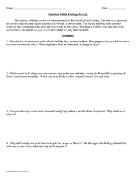 President Calvin Coolidge Activity