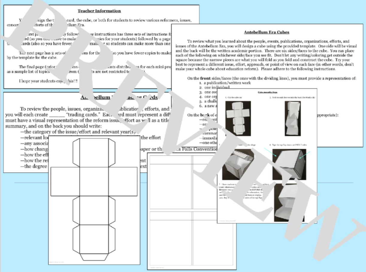 Antebellum Era Reform Movements Mini Projects