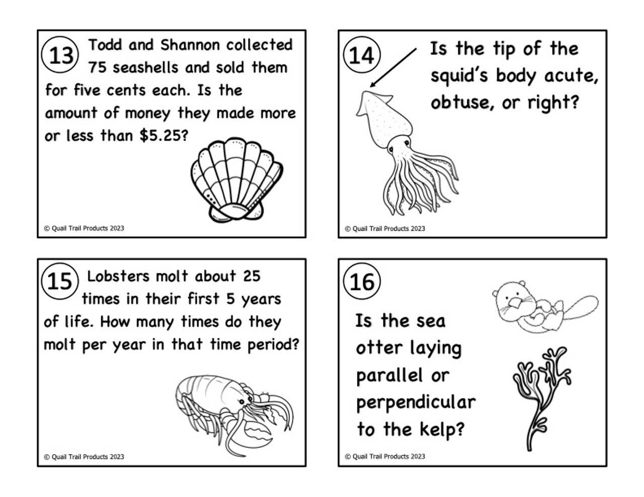 Sea Life Math Task Cards