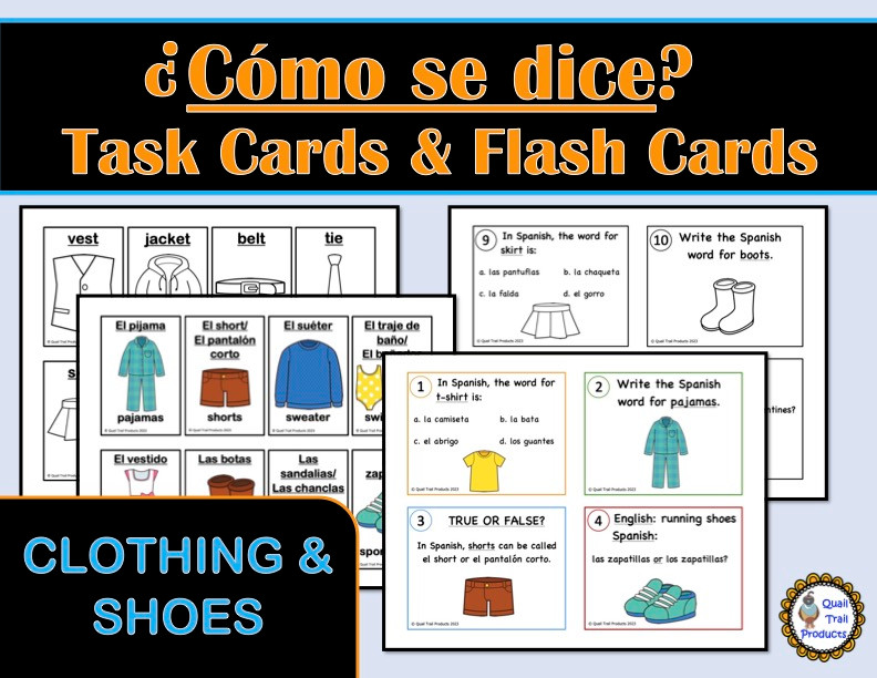 Spanish Task Cards and Flashcards - Clothing and Shoes