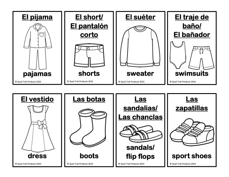 Spanish Task Cards and Flashcards - Clothing and Shoes
