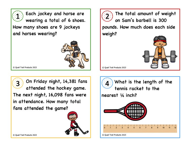 Grade 4 Sports Math Task Cards