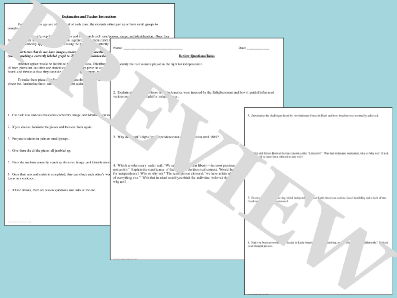 Latin American Independence Movements Vocabulary Mix and Match Activity