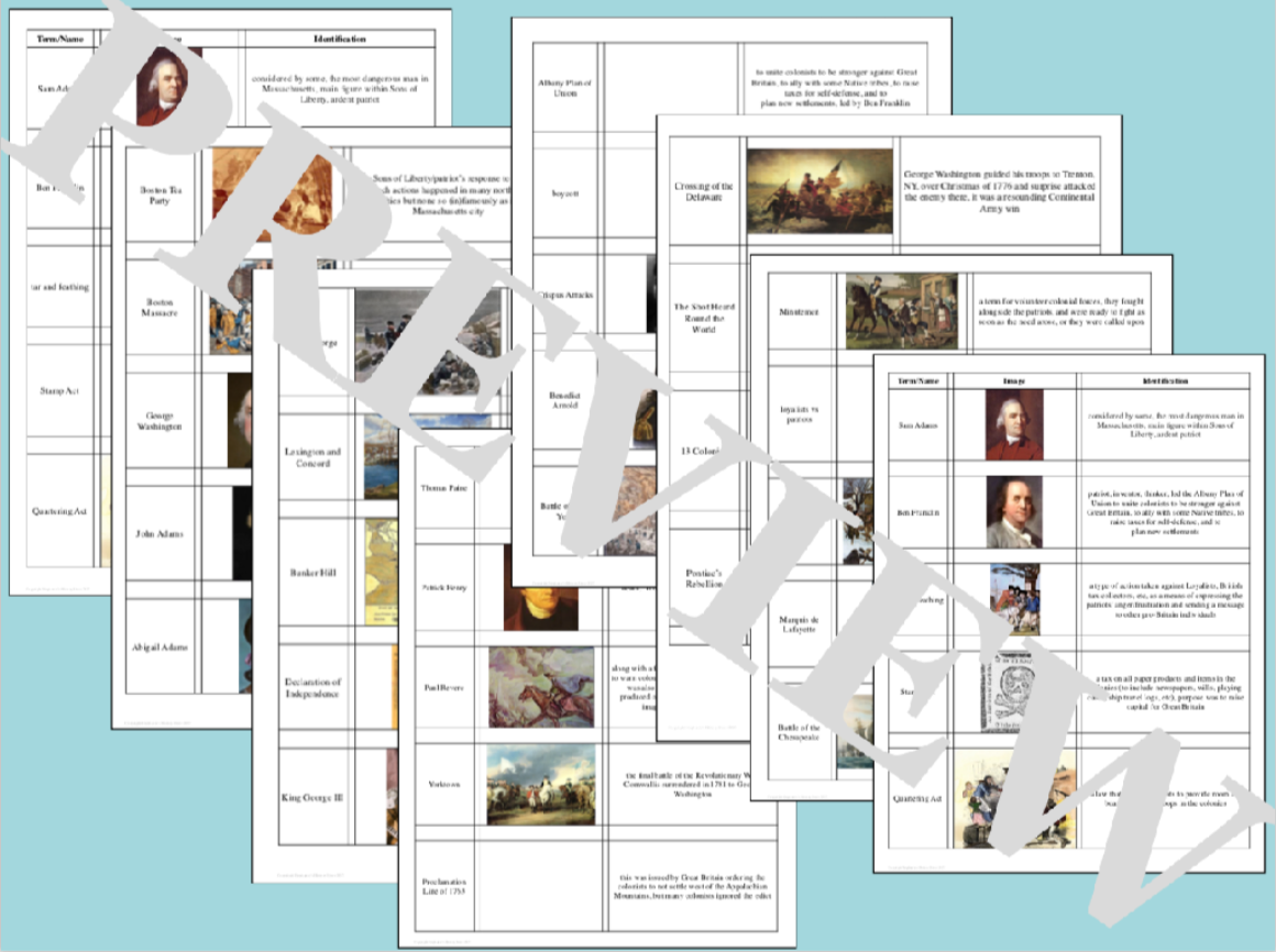 Revolutionary War Vocabulary Mix and Match Review