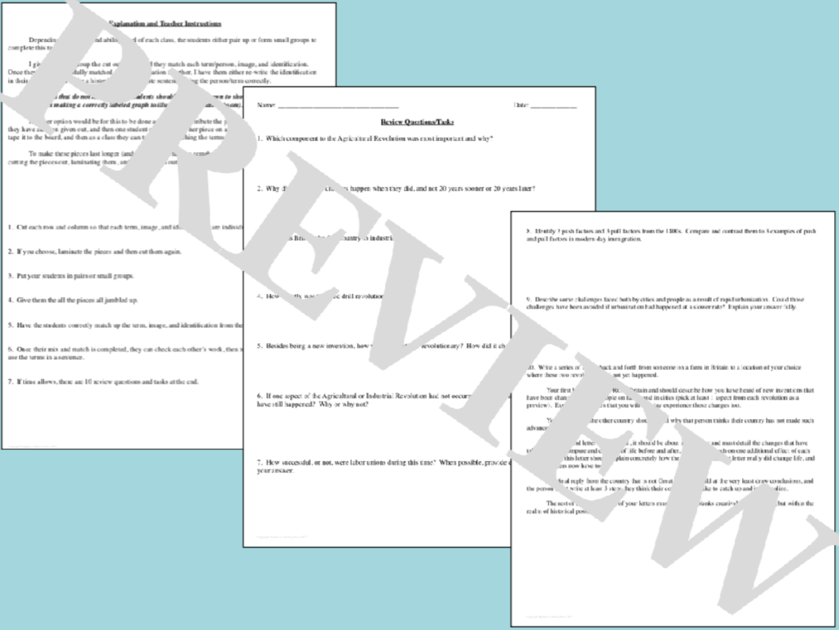 Industrial Revolution Vocabulary Mix and Match Review