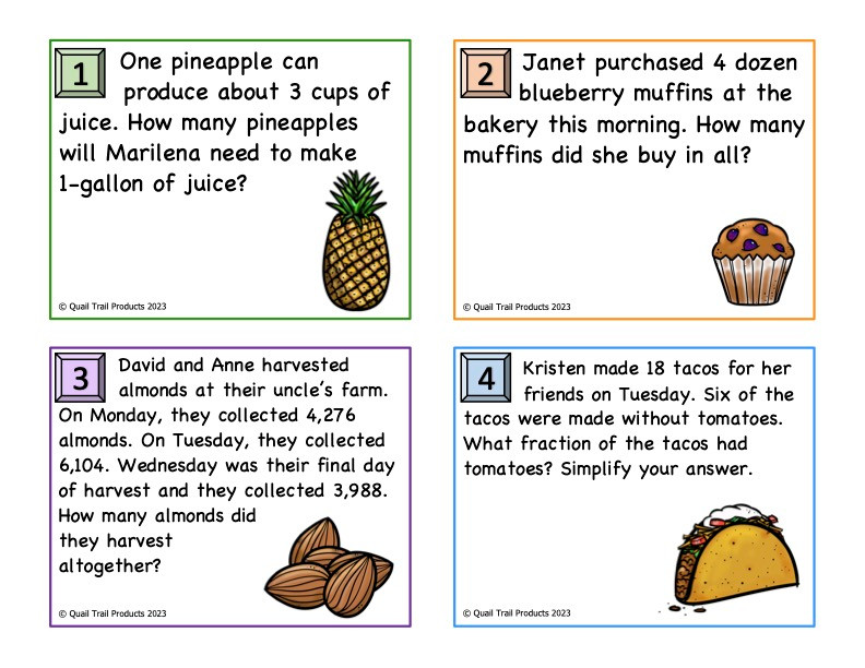 Grade 4 Math with Foods Task Cards