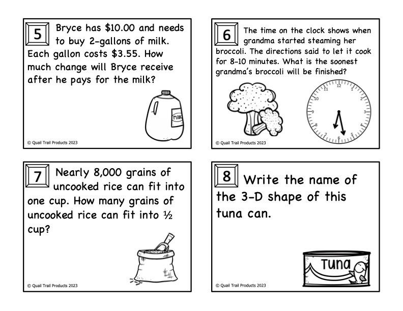 Grade 4 Math with Foods Task Cards