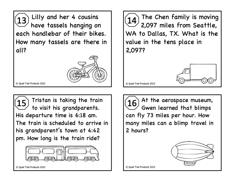 Grade 4 Transportation Math Task Cards