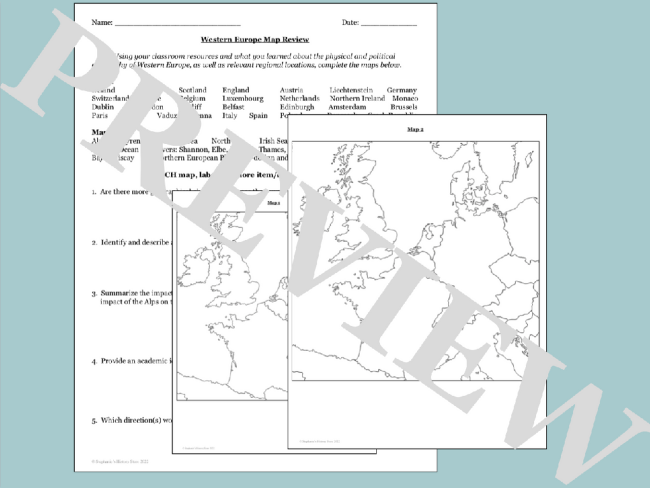 Western Europe Map Activity