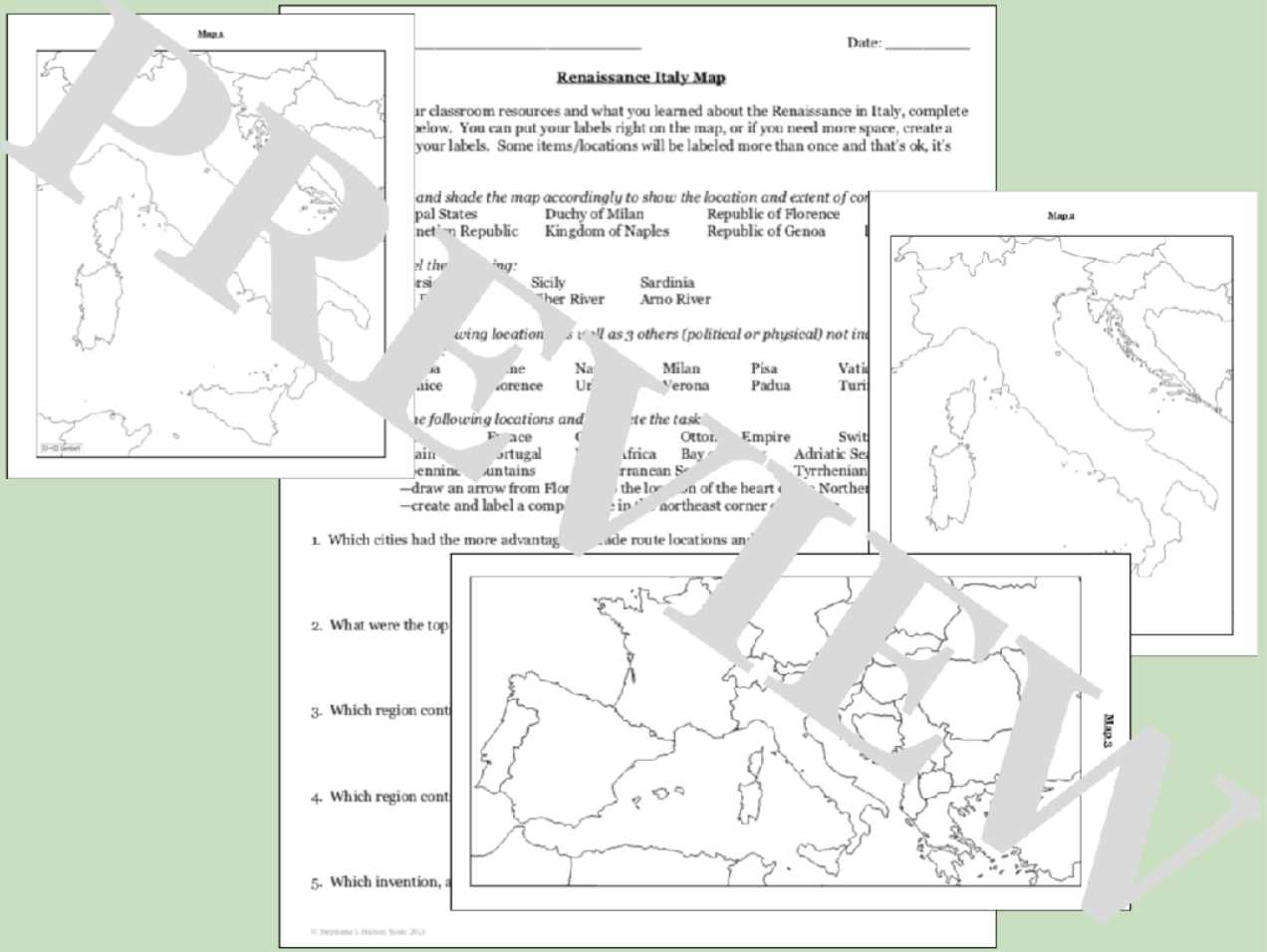 The Renaissance in Italy Map Activity