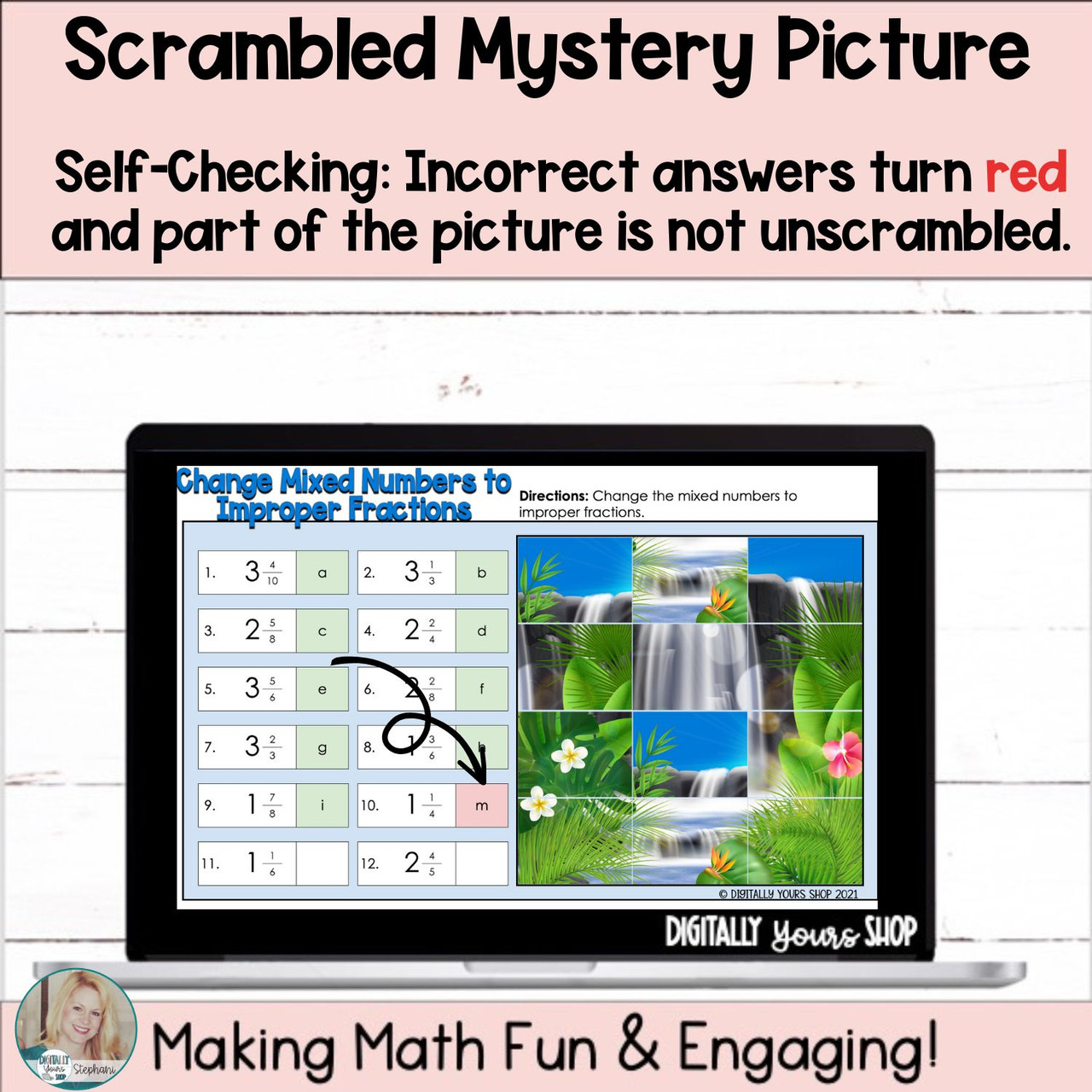 Change Mixed Numbers to Improper Fractions Digital Self-Checking Activity - Amped Up Learning
