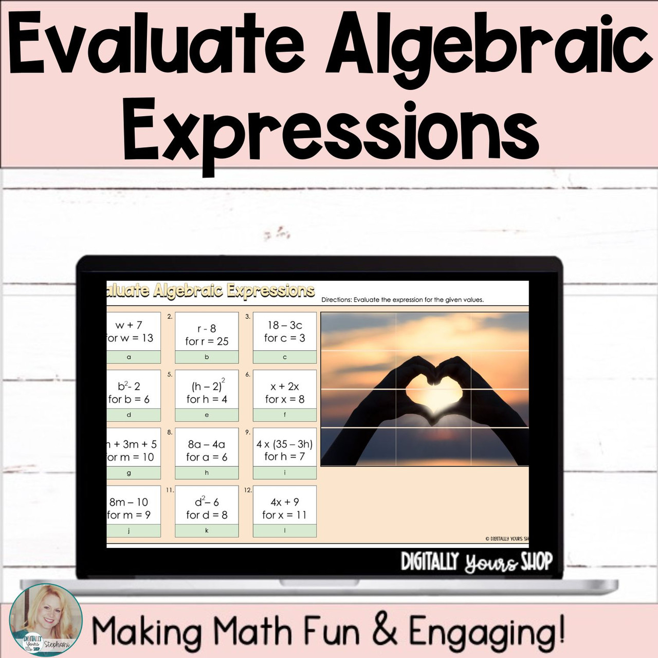 Evaluate Algebraic Expressions Self-Checking Digital Activity - Amped ...