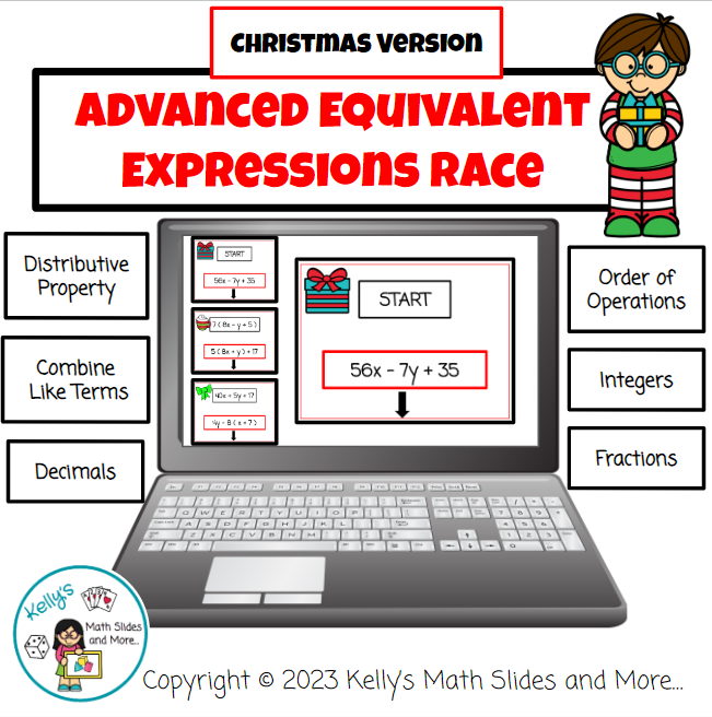 Christmas Advanced Equivalent Expressions Race - Amped Up Learning