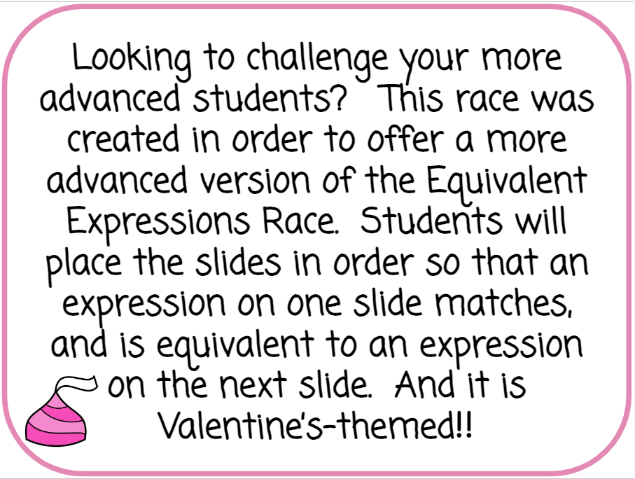 Valentine's Day Advanced Equivalent Expressions Race - Amped Up Learning
