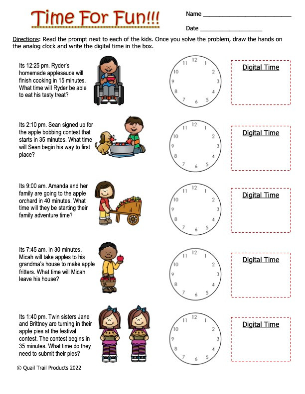 Elapsed Time Worksheets - Autumn Theme