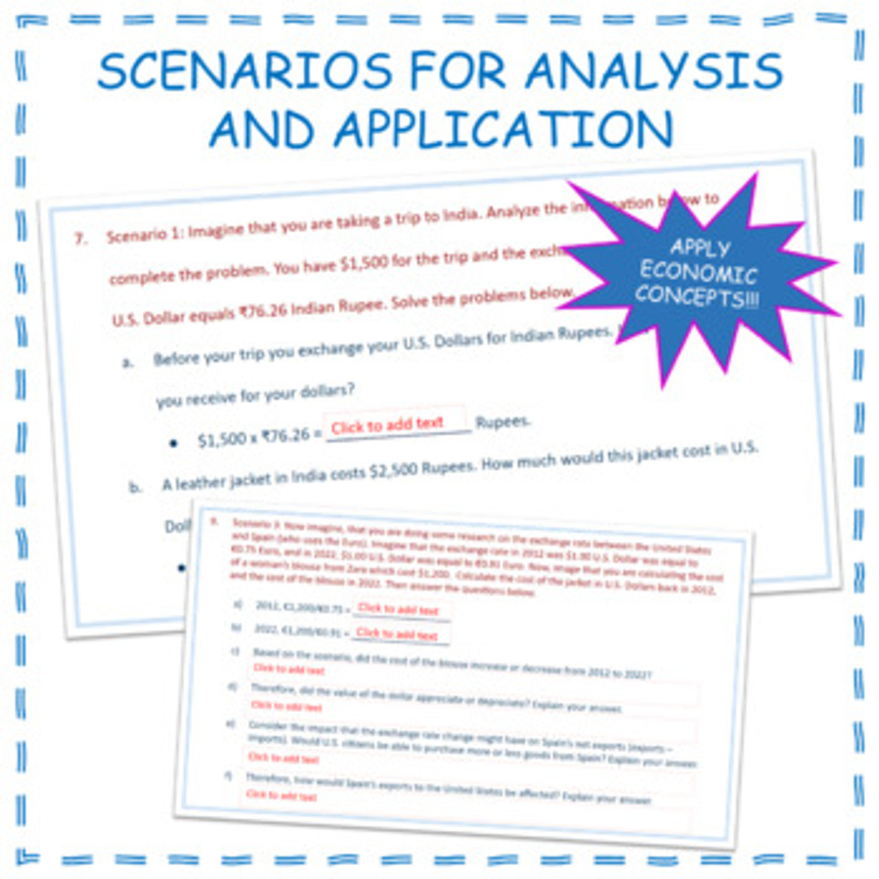 Foreign Exchange Rates Worksheet International Economics Printable or ...