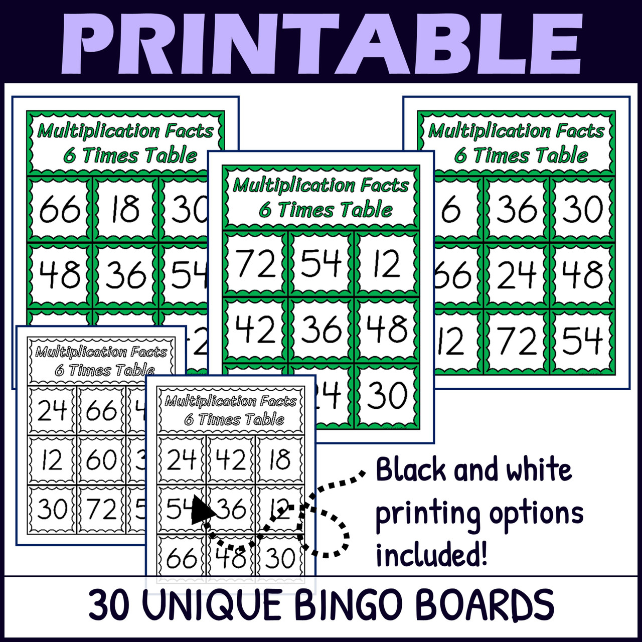 6 Times Table Activity - Multiplication Facts Bingo Game