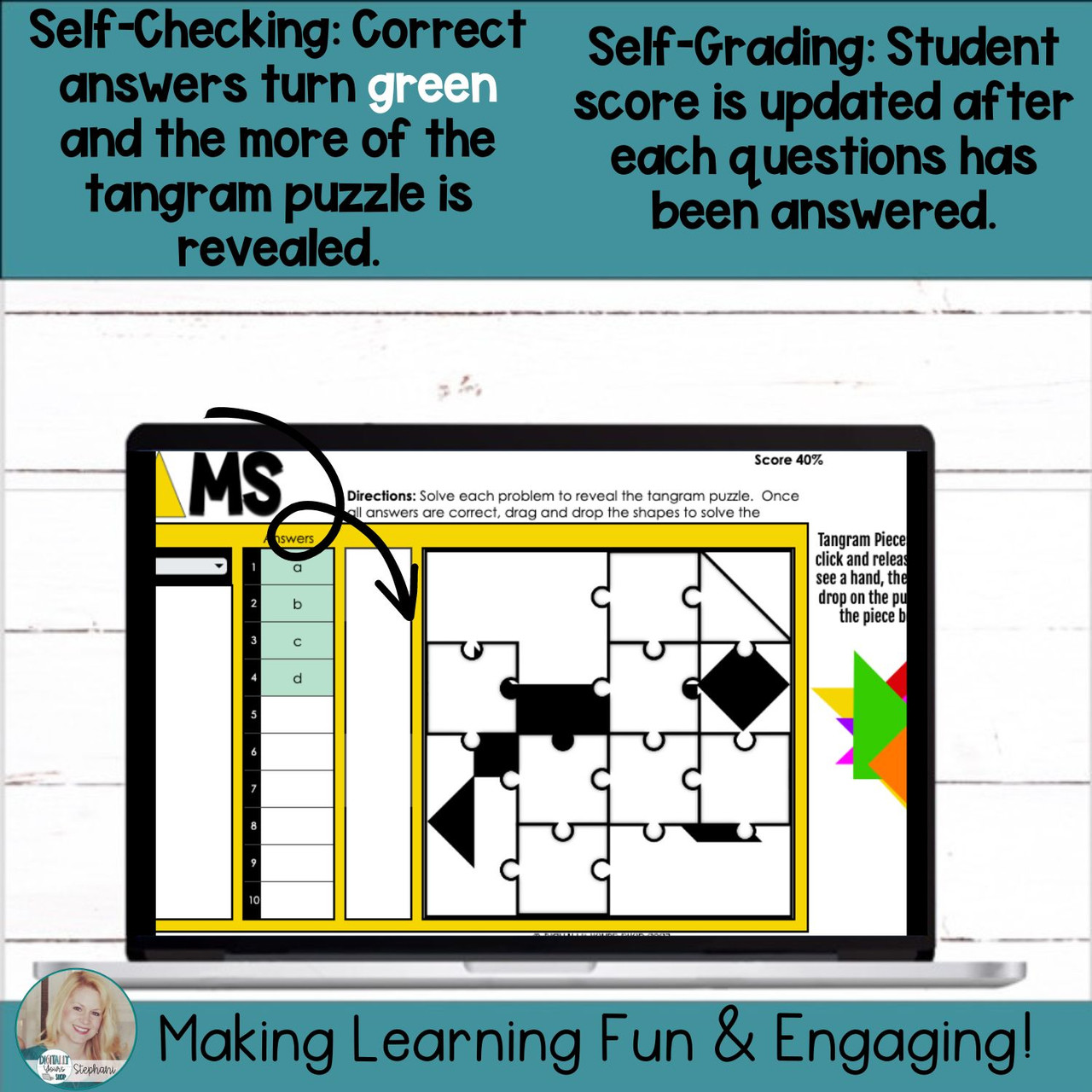 Editable Self-Checking Self-Grading Tangram Task Card Digital Template ...