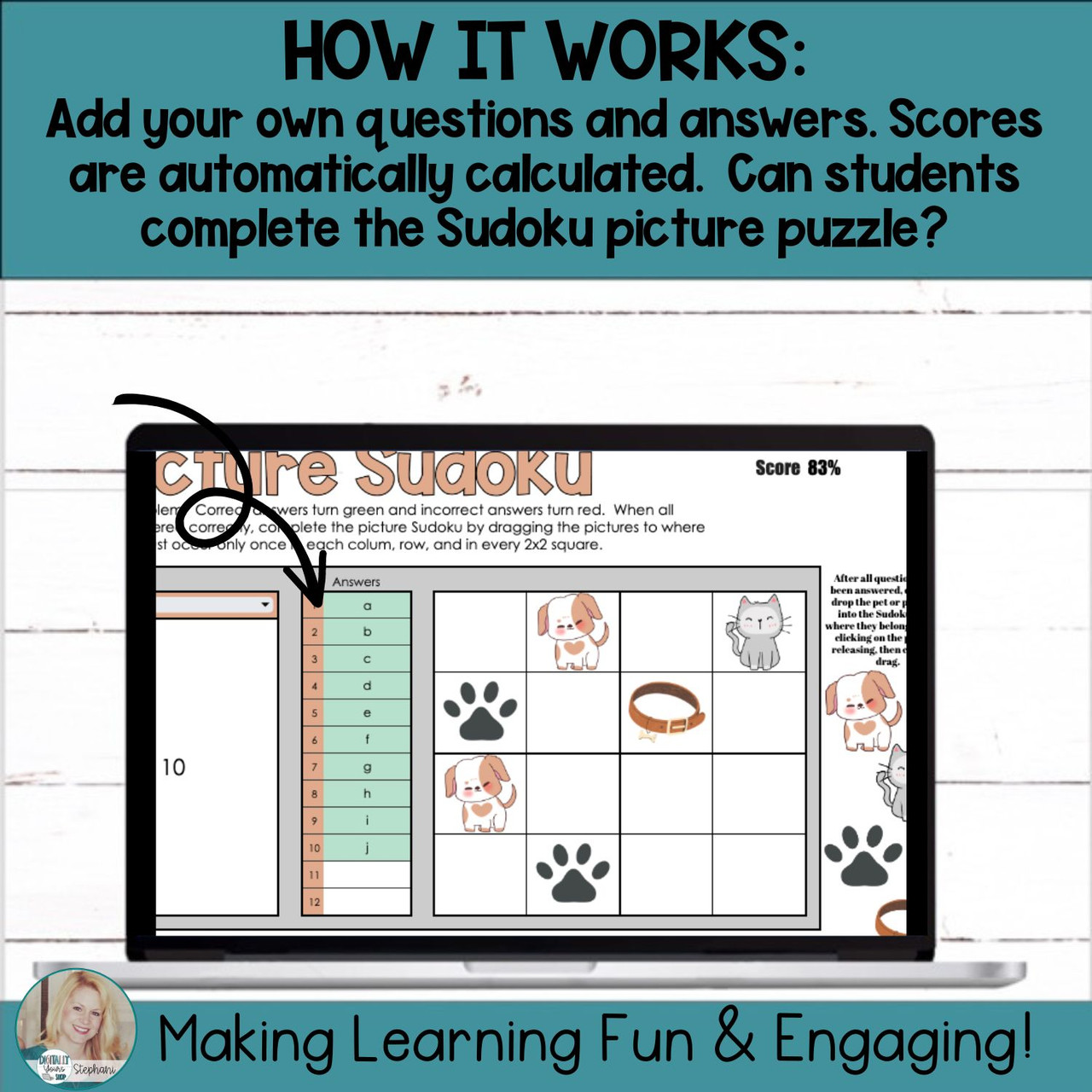 Editable Self-Checking Task Card Template Digital Activity Picture ...